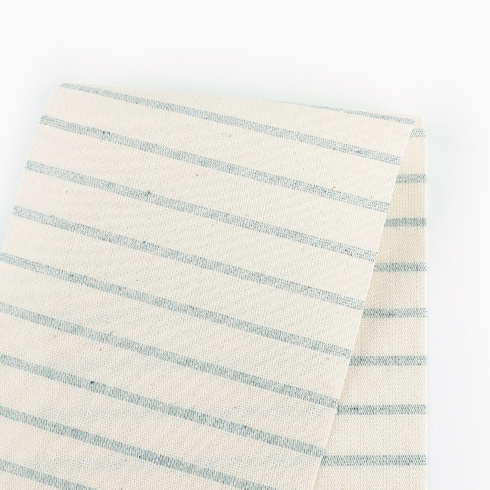 Upcycled Classic Striped Chambray – Ecru/Blue – The Fabric Store