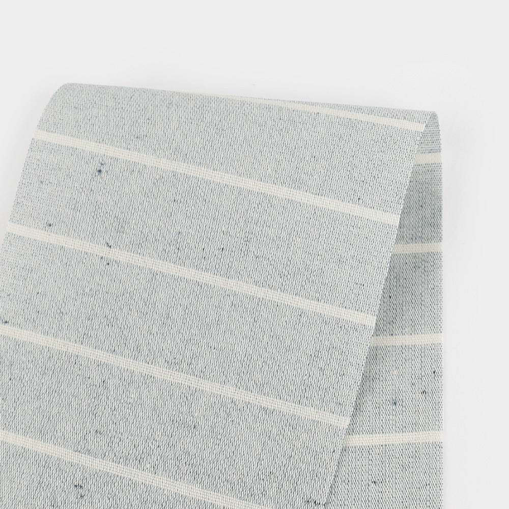 Upcycled Wide Striped Chambray – Blue/Ecru – The Fabric Store